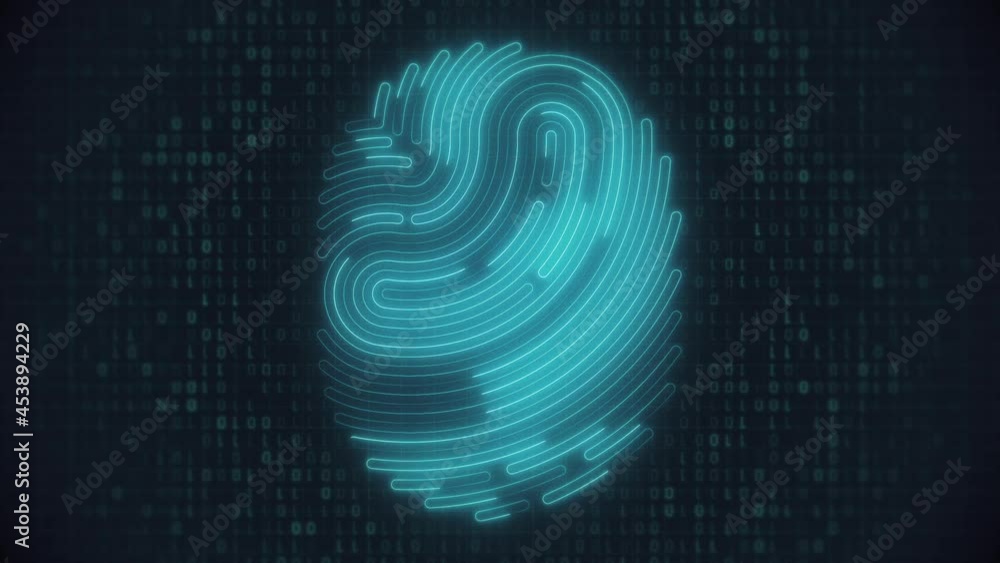Digital biometric fingerprint scan background with binary code ones and ...
