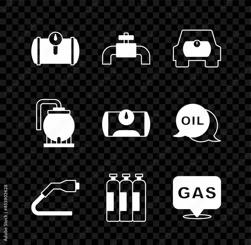 Set Gas tank for vehicle, Metallic pipes and valve, Electrical cable ...