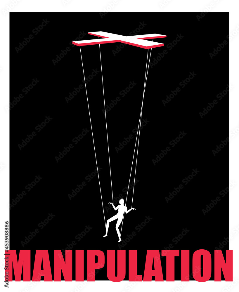 Marionette concept. Woman puppet on boss hand ropes, business exploit ...