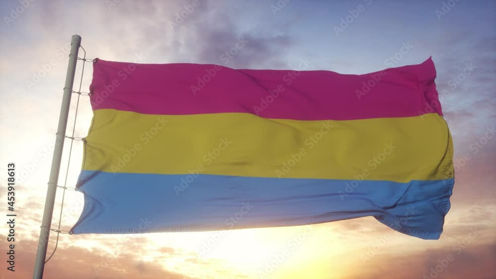 Pansexuality Pride Flag Waving In The Wind Sky And Sun Background
