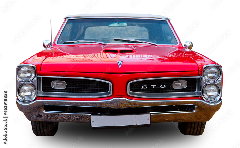 American vintage muscle car 1966 Pontiac GTO. Front view. White ...