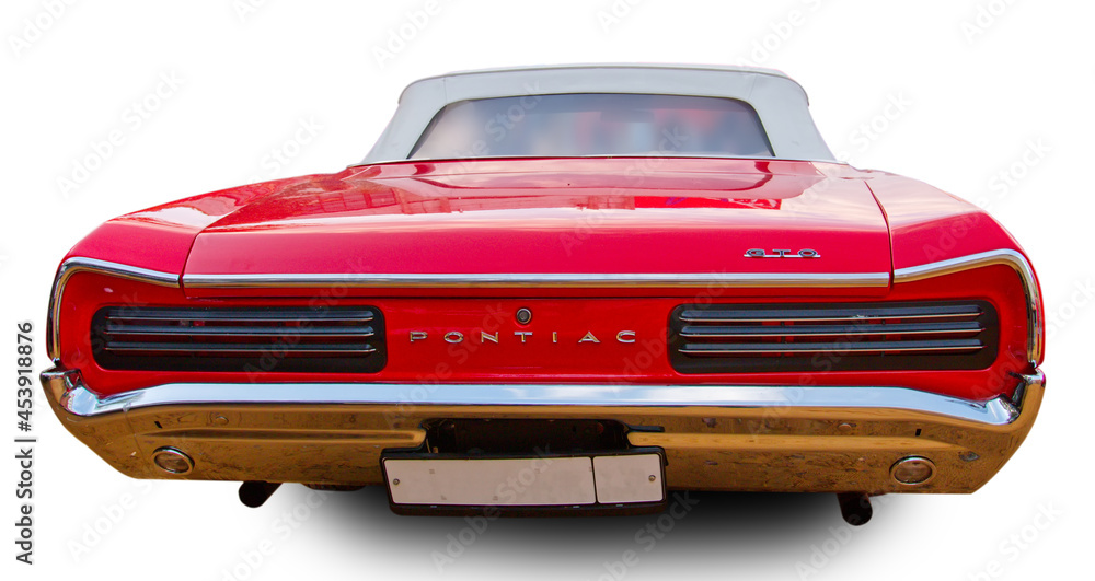 American vintage muscle car 1966 Pontiac GTO. Back view. White ...