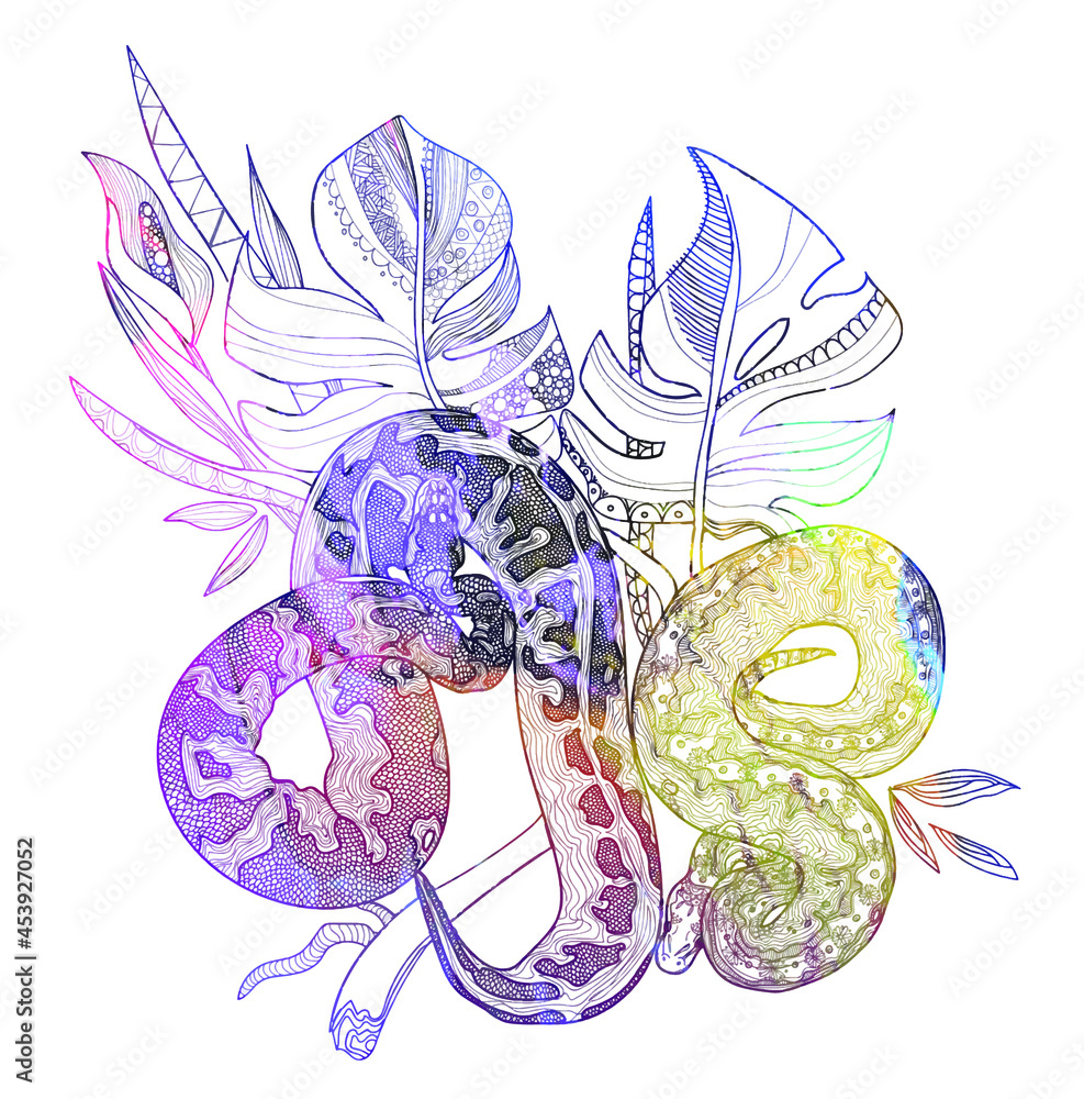 Snakes in the jungle. Royal python snake. Meditative coloring of ...