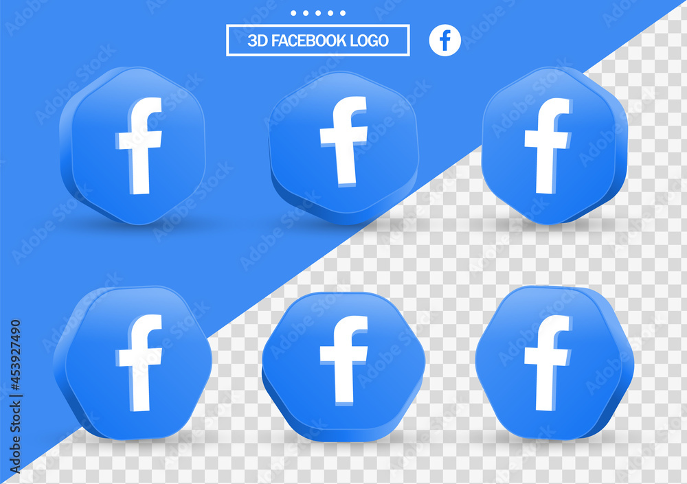 3d facebook logo in modern frame, polygon for popular social media ...