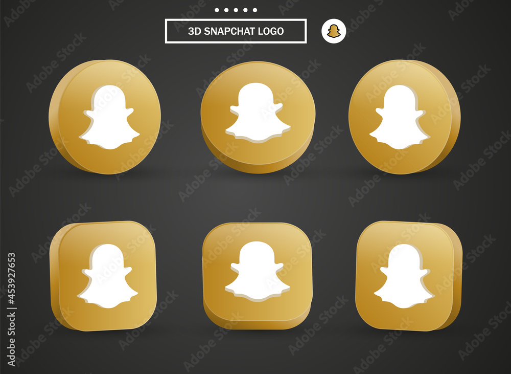 3d snapchat logo in modern golden circle, square for popular social ...