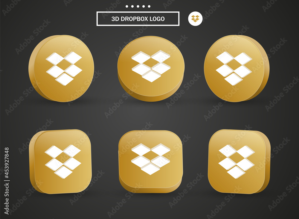 3d dropbox logo in modern golden circle, square for popular social ...