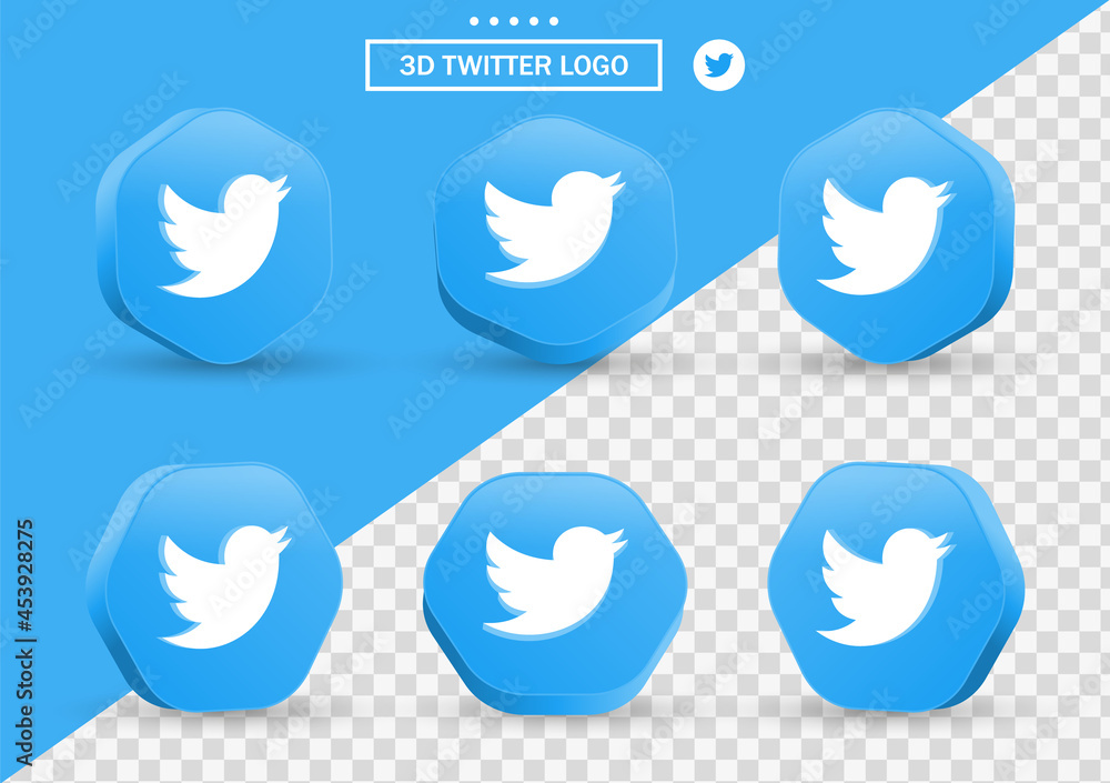 3d twitter logo in modern frame, polygon for popular social media icons ...