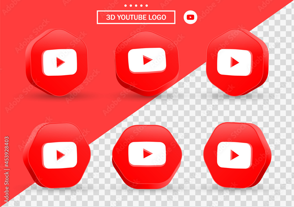 3d youtube logo in modern frame, polygon for popular social media icons ...