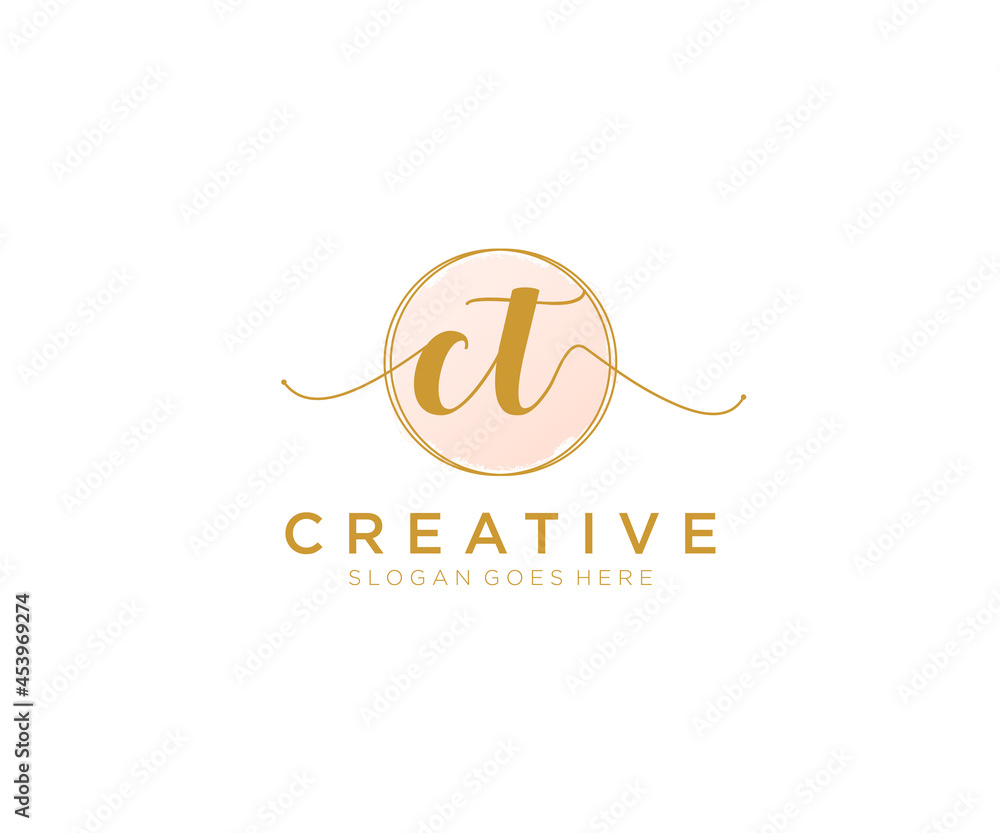initial CT Feminine logo beauty monogram and elegant logo design ...