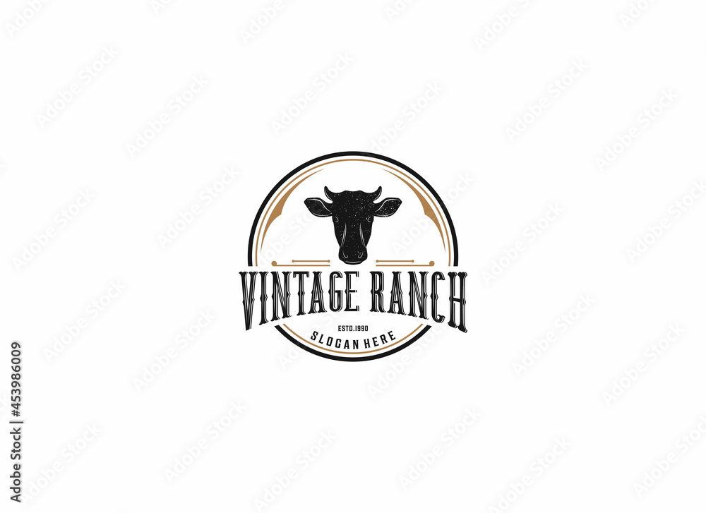vintage ranch logo template with farm animal head illustration Stock ...