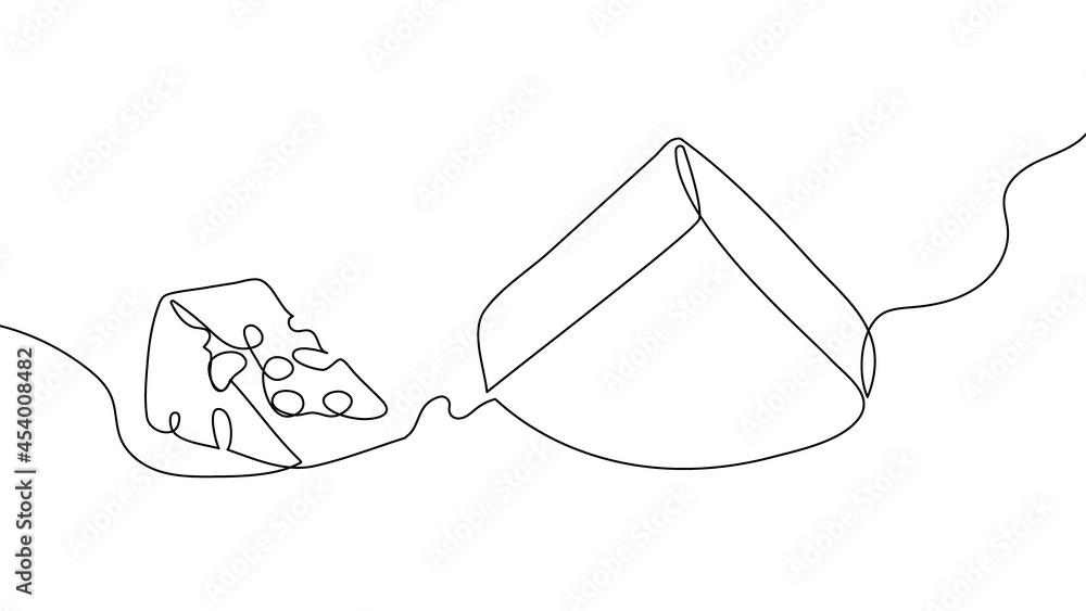 Piece of cheese with holes continuous line drawing set. One line art of ...