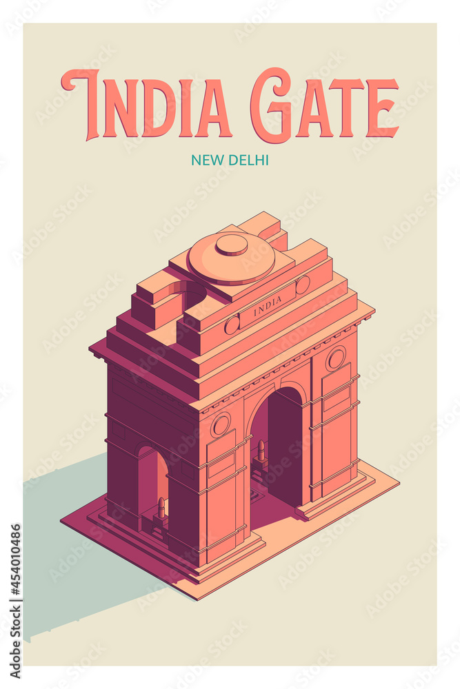 India gate travel poster in vintage style. India Gate is a war memorial ...