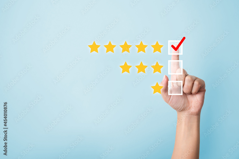 Hand choose to rating score five star icons. Customer service ...