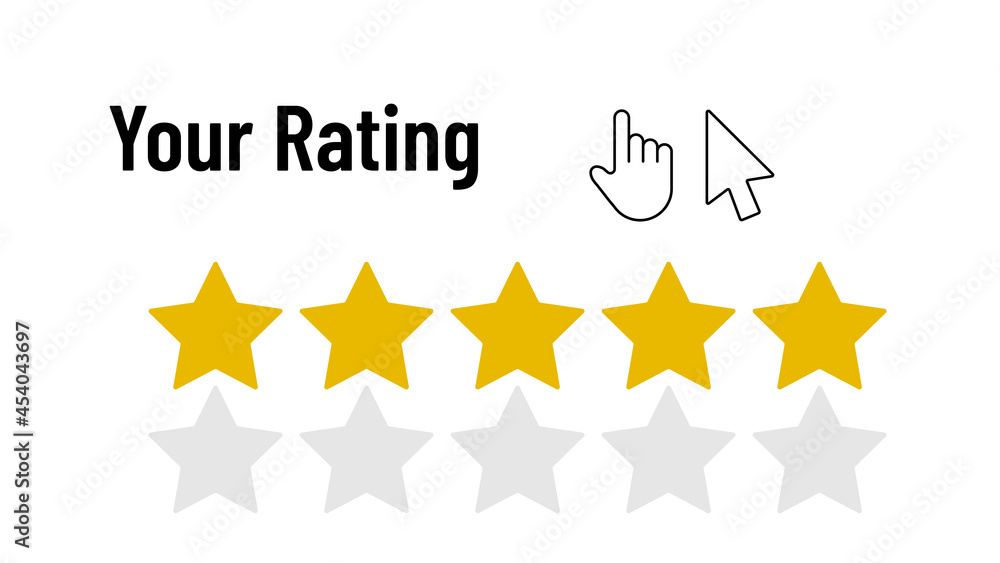 Your rating. Template for animation. Five gold and gray stars. Arrow ...
