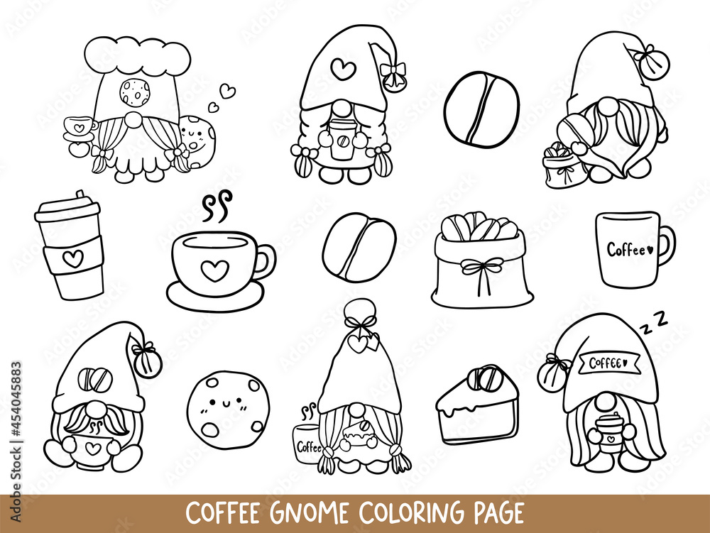 coffee gnome coloring pages, gnome dooles Stock Vector | Adobe Stock