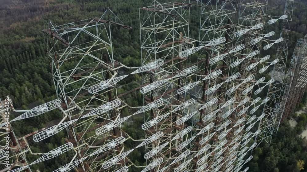 Top aerial view of Duga horizon radar systems in Chernobyl, Ukraine ...