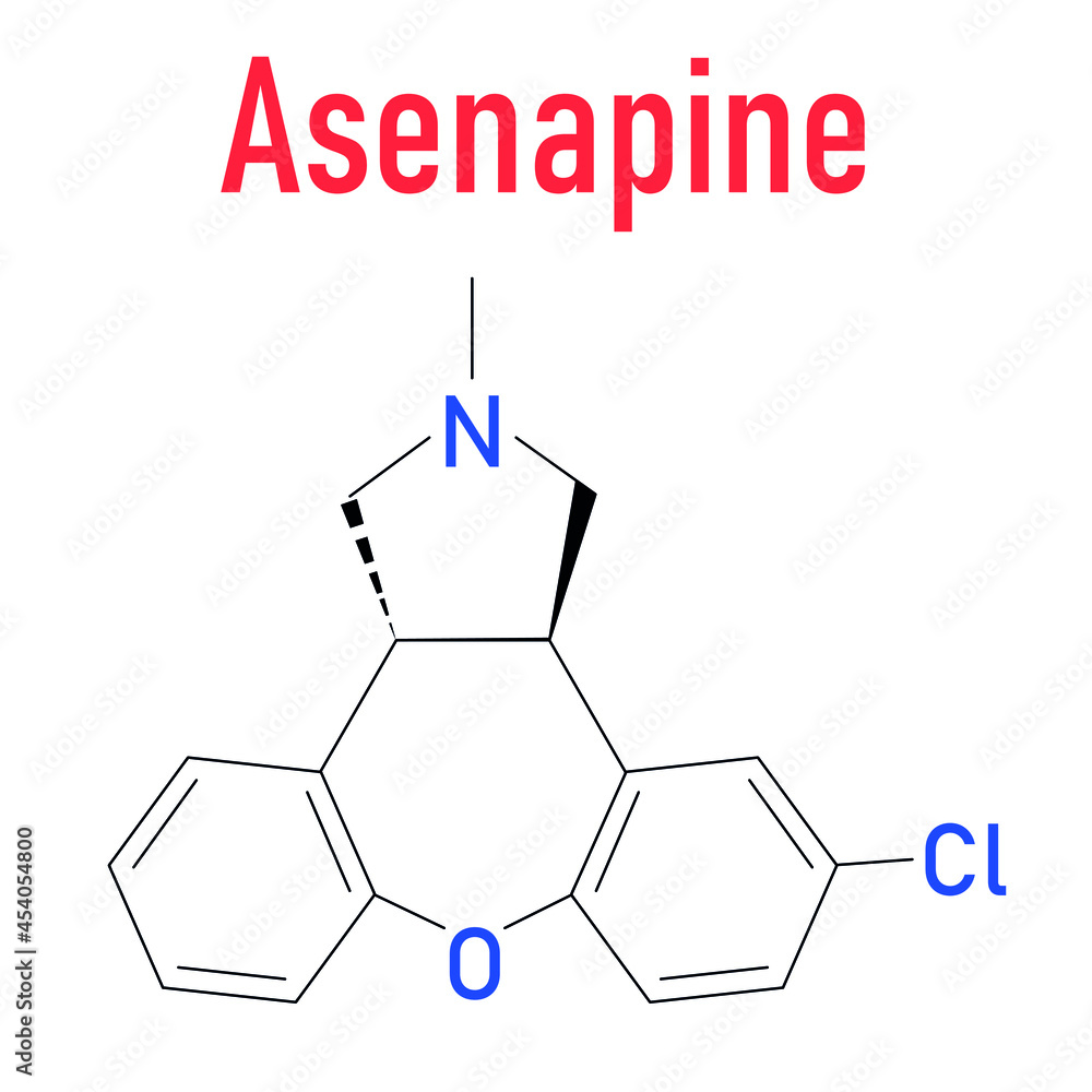 Asenapine antipsychotic drug molecule skeletal formula. Stock Vector ...