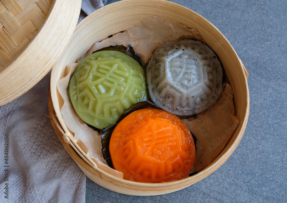 Auspicious Chinese street food snack. Colorful Tortoise Cake aka Ang Ku ...