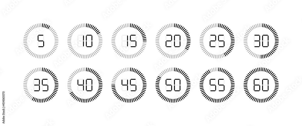 Timer icon. Stopwatch with second and minute. Clock for time, countdown ...