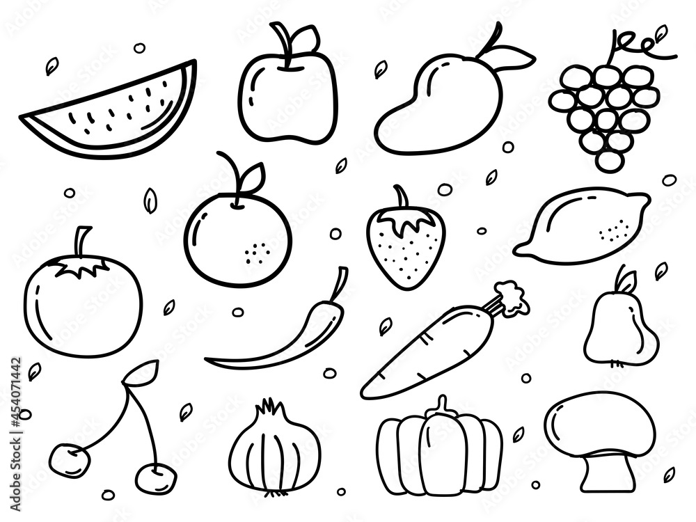 Fruits And Vegetables Clip Art Black And White