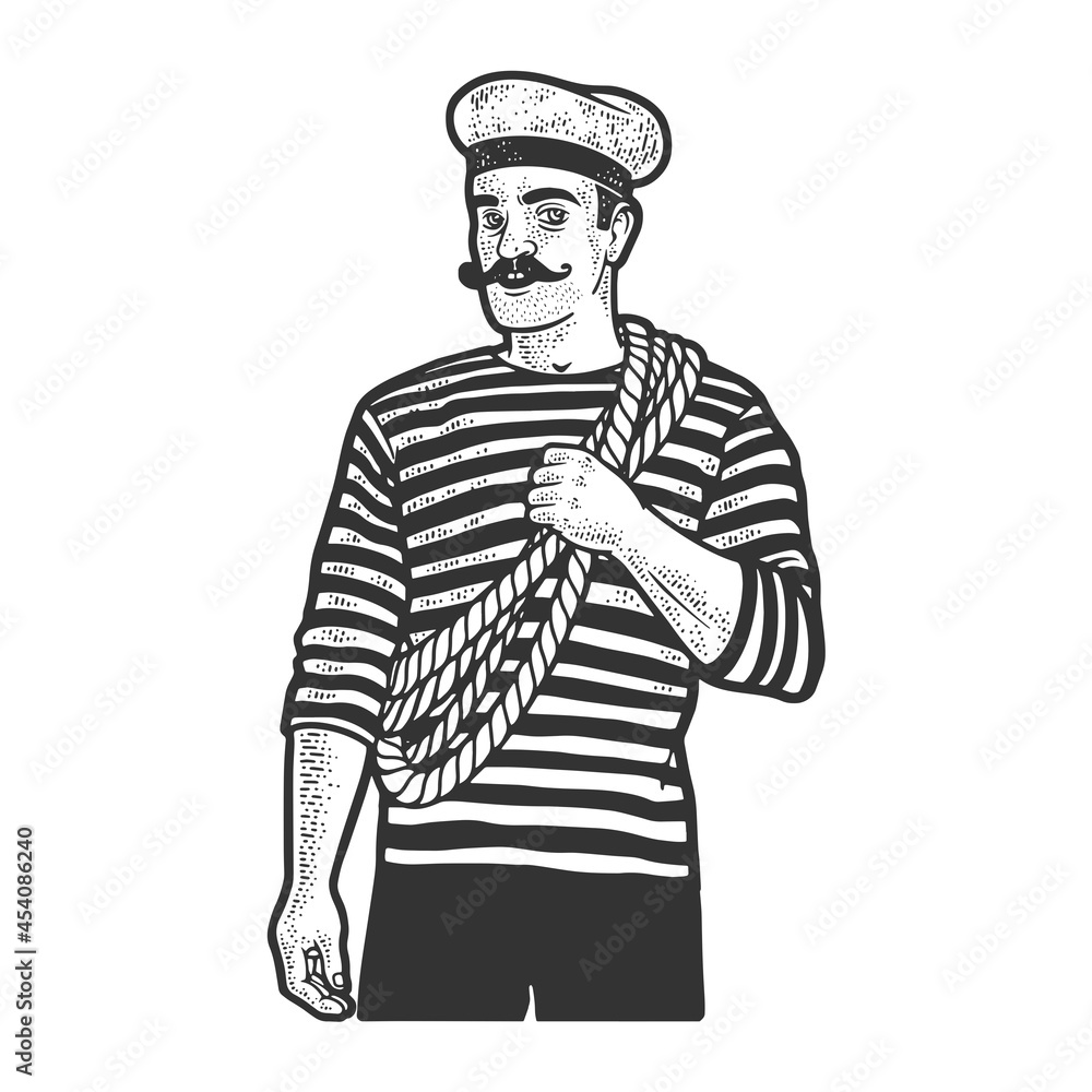 sailor man sketch engraving vector illustration. T-shirt apparel print ...
