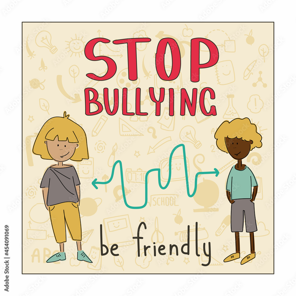 Stop bullying at school posters. Bullying types concepts in cartoon ...