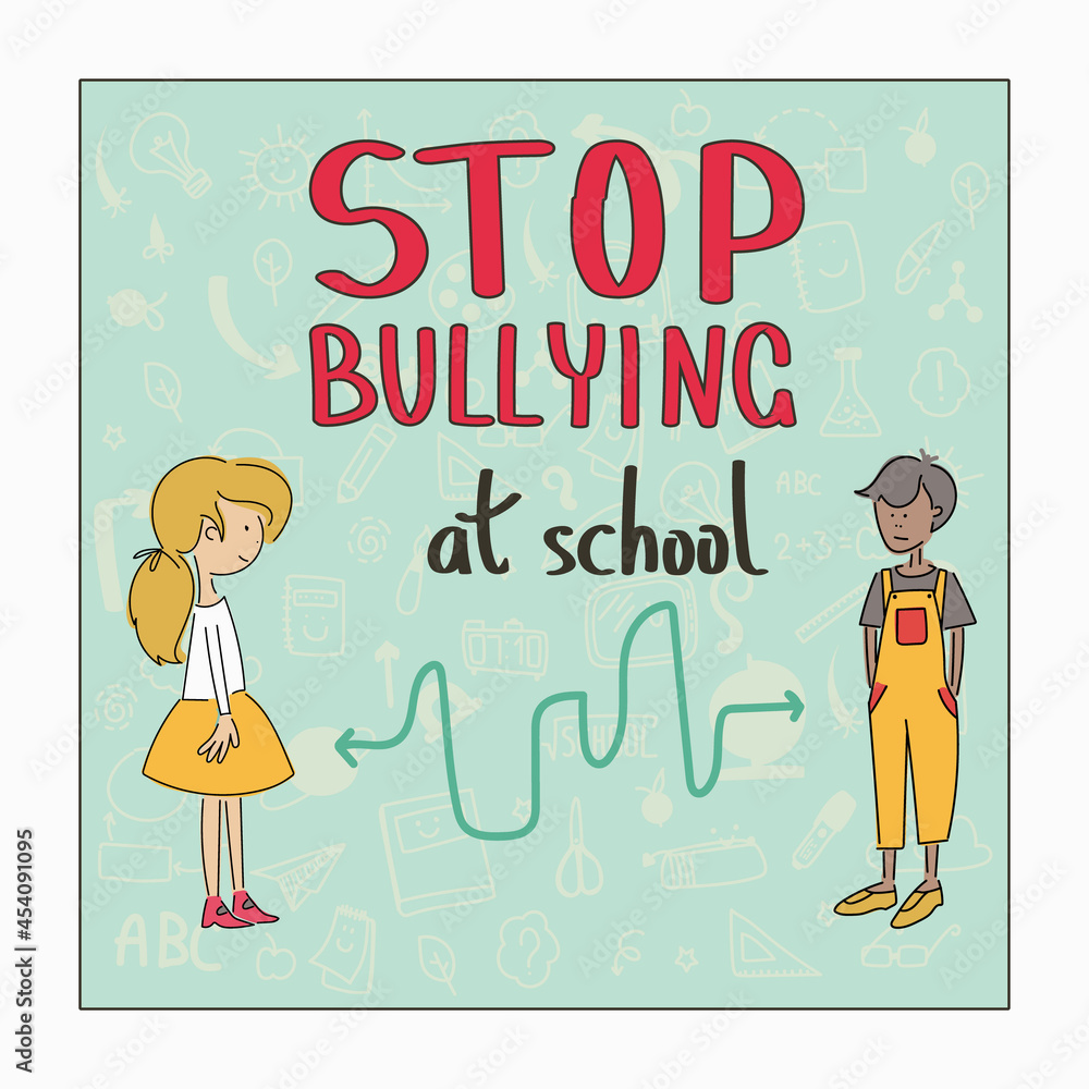 Stop bullying at school posters. Bullying types concepts in cartoon ...