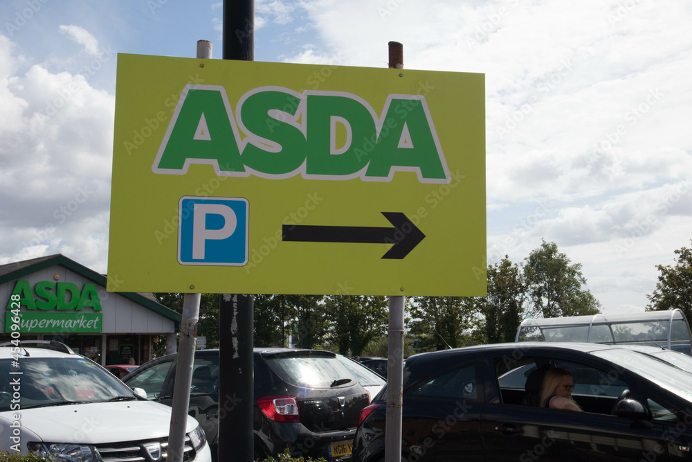 Asda supermarket car park parking directions sign Stock Photo | Adobe Stock