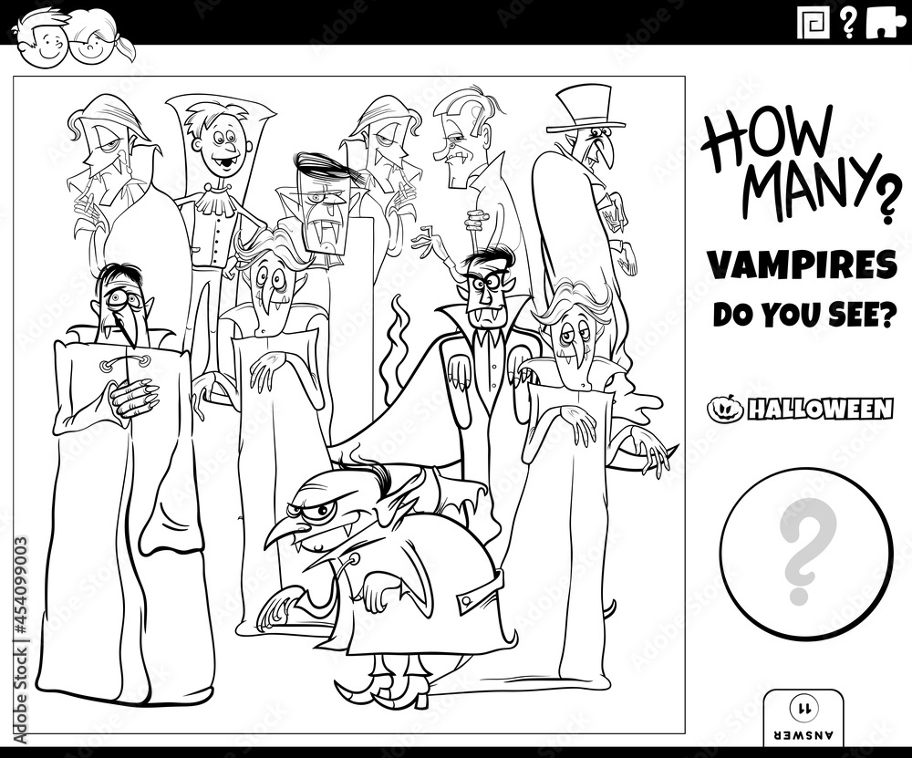 counting cartoon vampires game coloring book page Stock Vector | Adobe ...