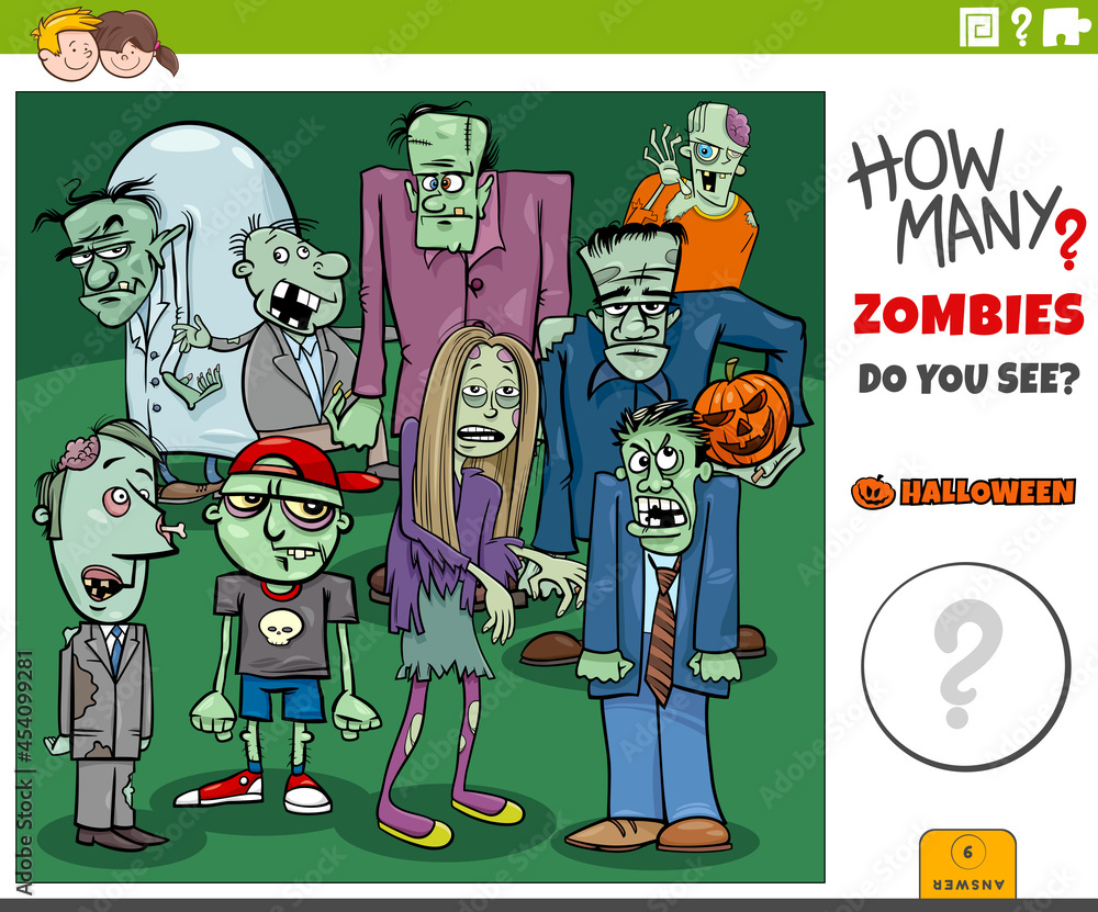 how many cartoon zombies educational game for kids Stock Vector | Adobe ...