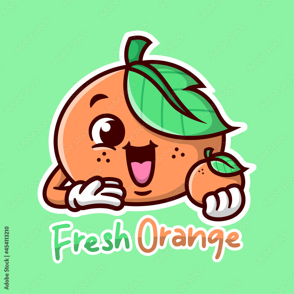 CUTE ORANGE CARTOON MASCOT LOOKS SO HAPPY IS BRINGING AN ORANGE FRUIT ...