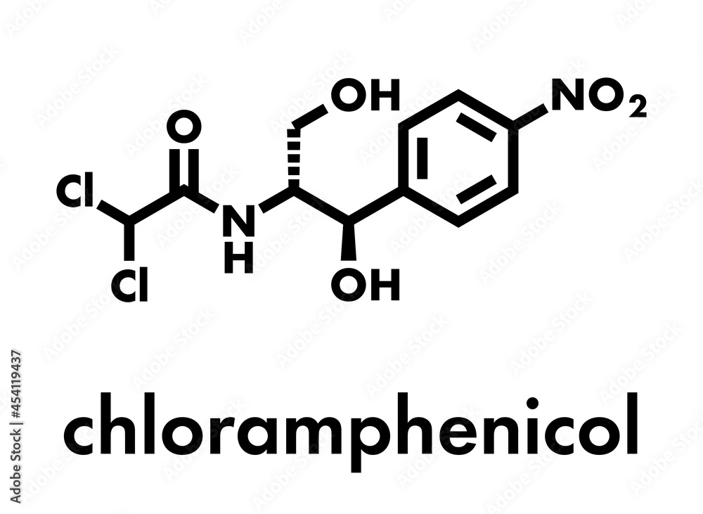 Chloramphenicol antibiotic drug molecule. Skeletal formula. Stock ...