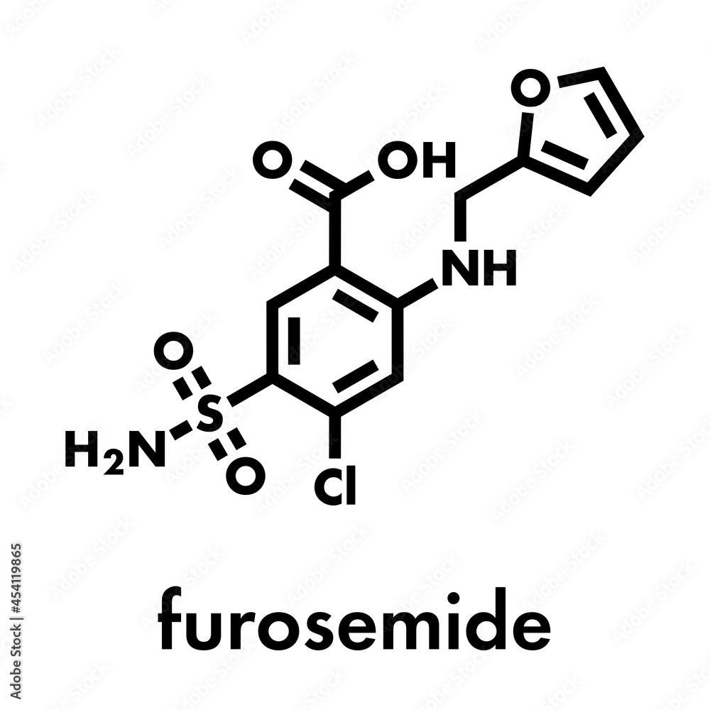 Furosemide diuretic drug molecule. Medically used to treat hypertension ...