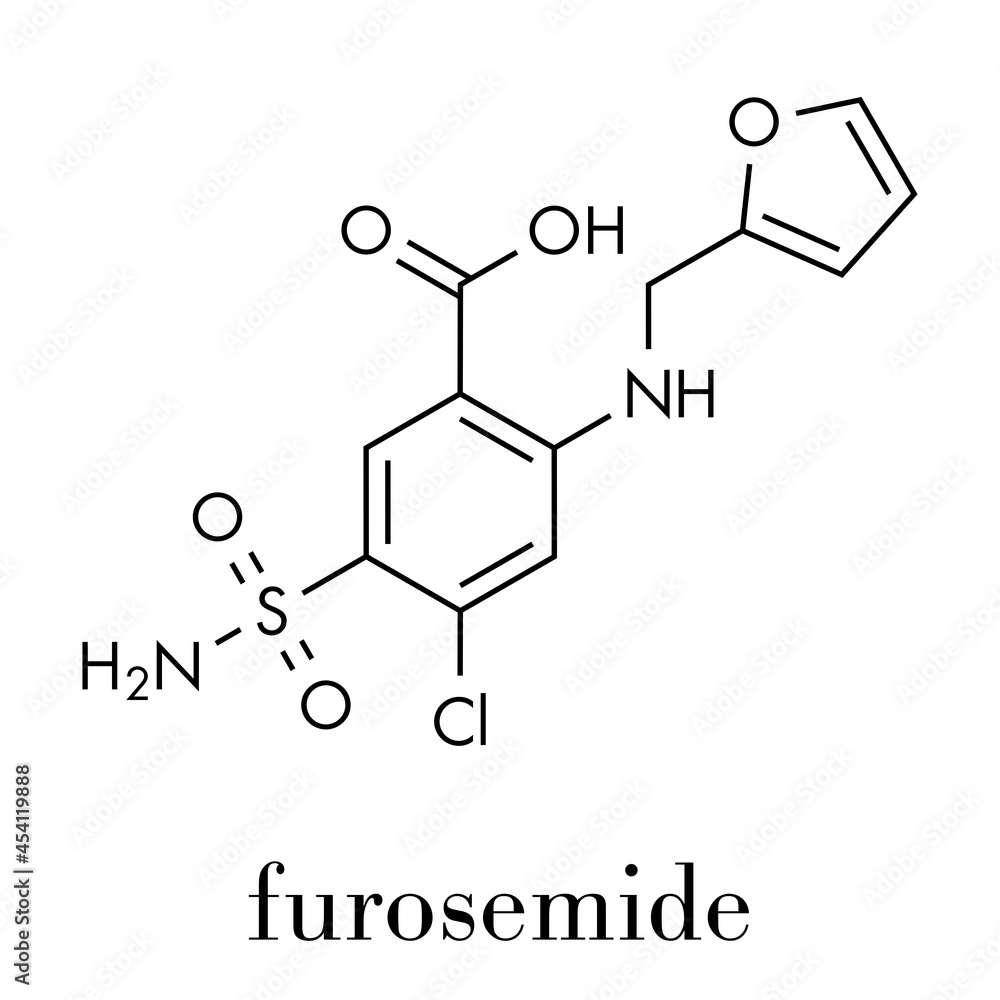 Furosemide diuretic drug molecule. Medically used to treat hypertension ...