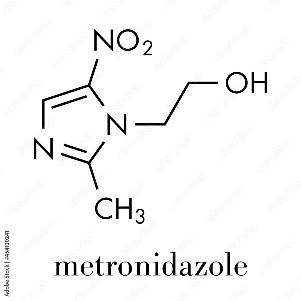 Metronidazole antibiotic drug (nitroimidazole class) molecule. Skeletal formula. Stock Vector ...