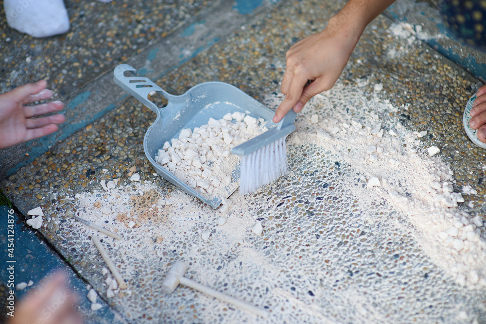 Children cleaning mess.Childhood home chores.Kids learning ...