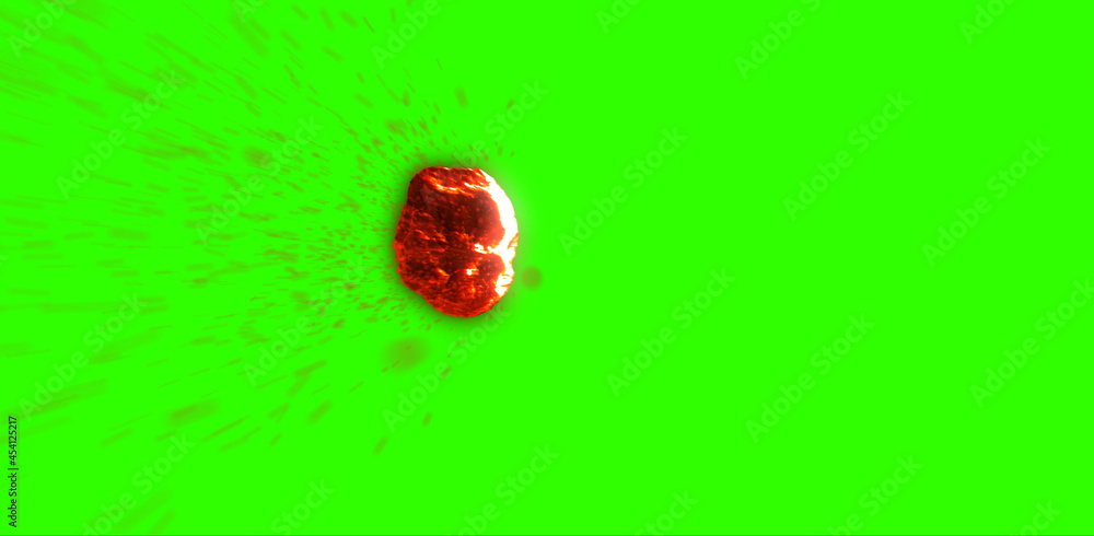Asteroid Meteor Burning on green background, Realistic vision Meteor ...