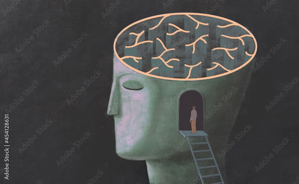Brain maze, concept idea art, surreal painting, conceptual artwork, 3d ...