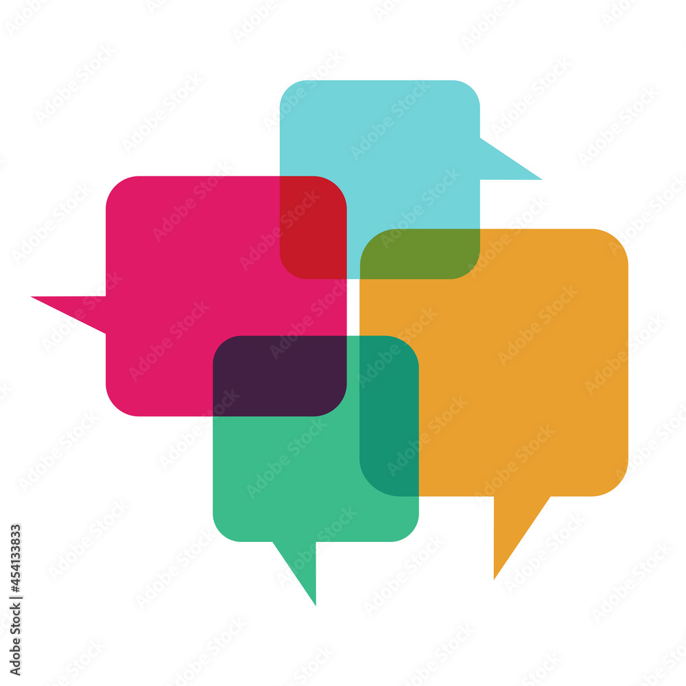 Flat vector illustration of colorful interacting chat bubbles. Perfect ...