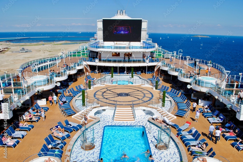 Swimming pools on Royal Princess cruise ship deck. Royal Princess 3,560 ...