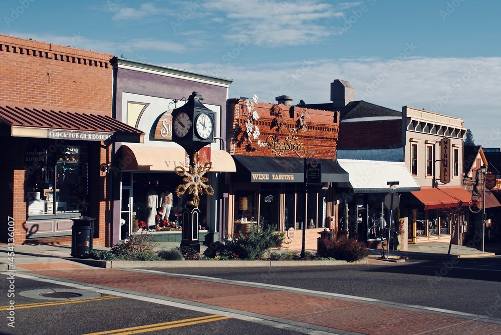 Grass Valley, California, USA: Main Street with a clock tower, Clock ...