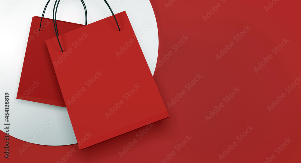 red shopping bag on red background. sale banner design. 3d illustration ...
