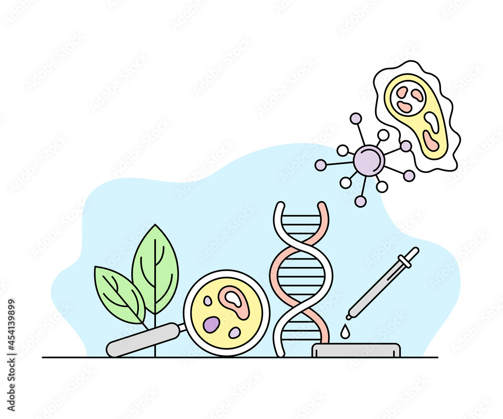 Vetor de Biology Science and Study Knowledge Organizing with DNA and ...