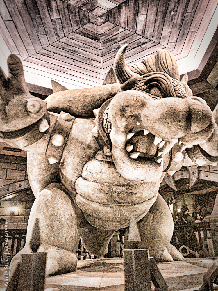 OSAKA, JAPAN - Apr 10, 2021 : Statue of King Bowser Koopa in Nintendo ...