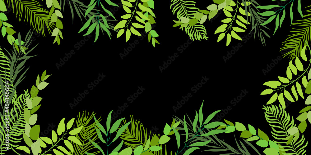 Leaf palm tree on black background. Tropical tree leaves frame. Jewish ...