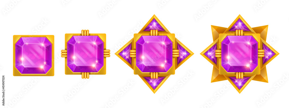 Game gem vector crystal set, diamond UI jewel stone kit, gold ranking ...