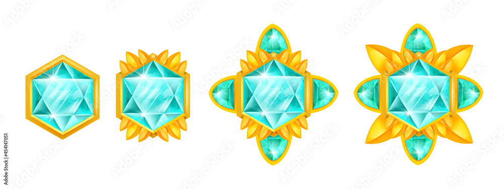 Game gem vector crystal set, diamond UI jewel stone icon illustration ...