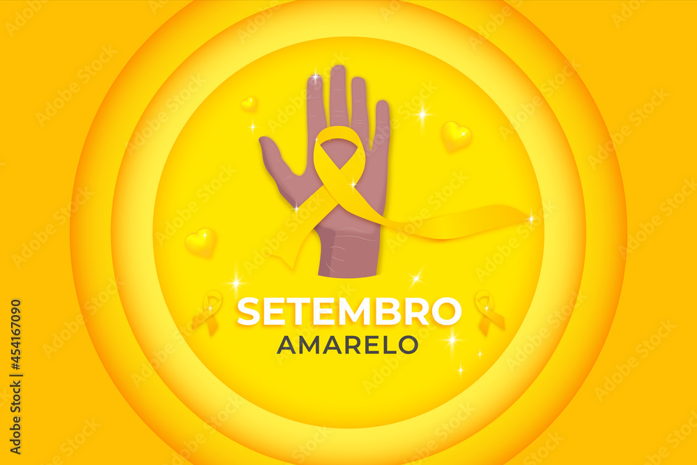 Setembro amarelo hand with yellow ribbon vector background. setembro ...