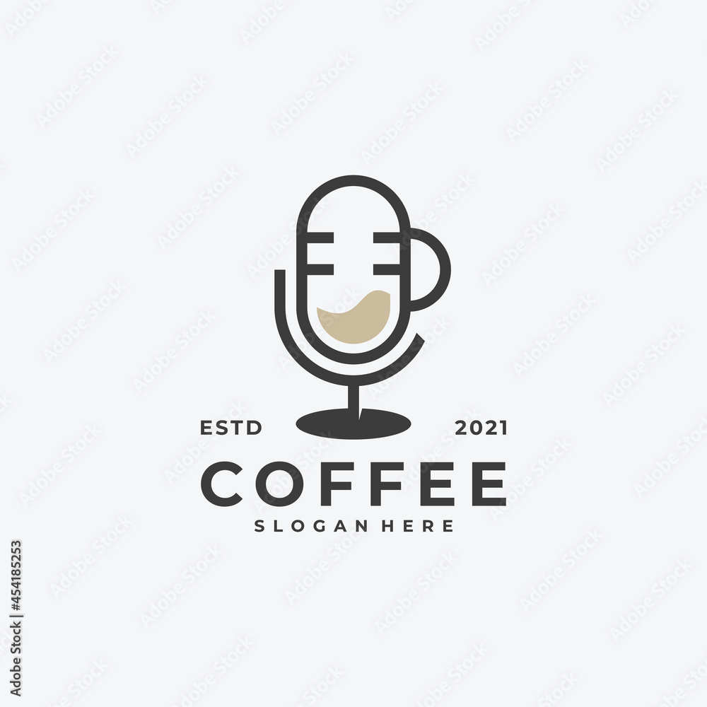 coffee logo, podcast logo combination simple concept Stock Vector ...