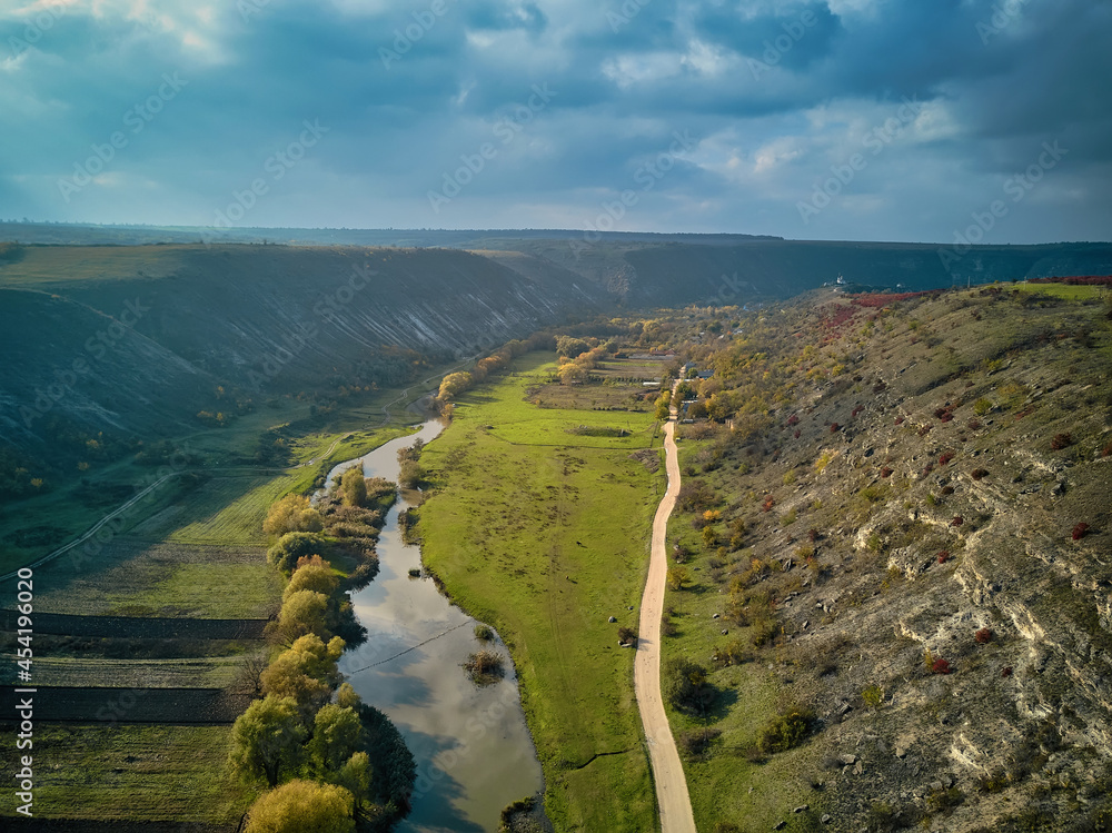 Orheiul Vechi hills and river scenery in Moldova . Valley of river Raut ...